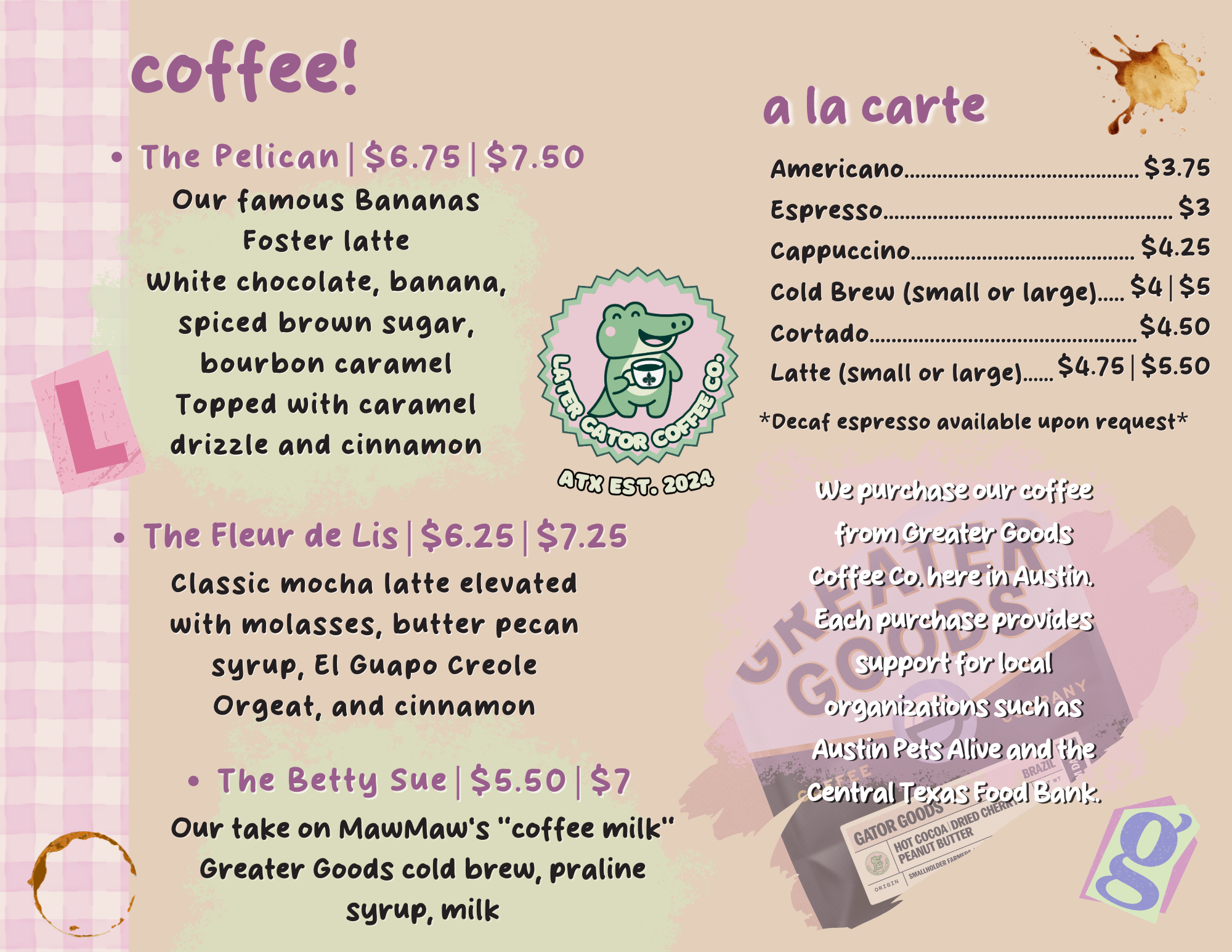 Menu | Later Gator Coffee Co.